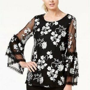 Alfani | Tops | Alfani Embroidered Sheersleeve Top Blackgray Size Small ...